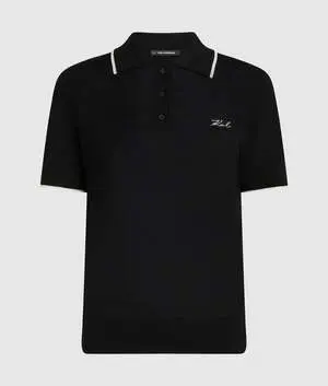 Karl Lagerfeld Merino Wool Short Sleeve Polo Shirt - Black