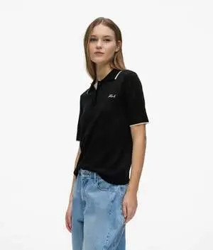 Karl Lagerfeld Merino Wool Short Sleeve Polo Shirt - Black