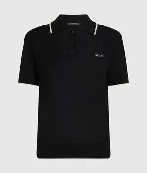 Karl Lagerfeld Merino Wool Short Sleeve Polo Shirt - Black