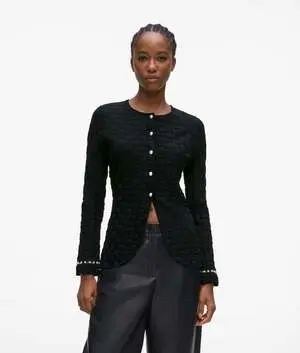 Karl Lagerfeld Faux-pearl Detail Knit Cardigan - Black