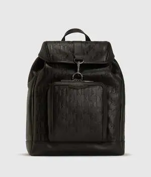 Karl Lagerfeld K/loom Leather Backpack With Monogram Embossing - Black