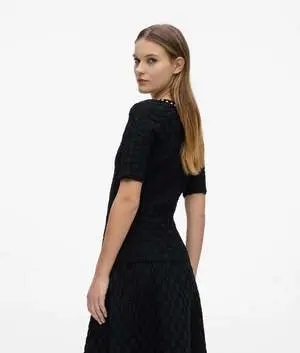 Karl Lagerfeld Faux Pearl Embellished Short-sleeve Knit Top