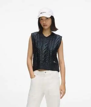 KL JEANS Jeans Cropped Cable Knit Vest - Black
