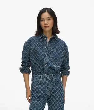 Karl Lagerfeld Argyle Denim Shirt - Destr Argyle