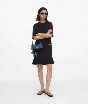KL JEANS Jeans Organic Cotton T-shirt Dress With Pleated Hem - Black