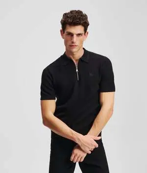 Karl Lagerfeld Zip-up Polo Shirt - Black