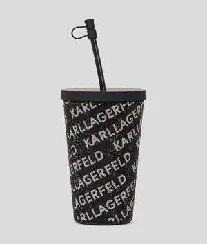 Karl Lagerfeld Rhinestone Logo To-go Cup - White/black