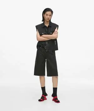 KL JEANS Pinstripe Denim Bermuda Shorts - Pinstripe Black Denim