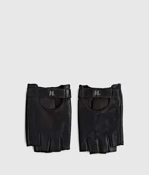 Karl Lagerfeld K/monogram Fingerless Leather Gloves - Black