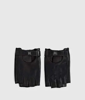 Karl Lagerfeld K/monogram Fingerless Leather Gloves - Black