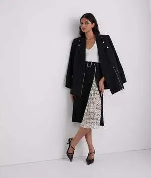 Karl Lagerfeld Pleated Panel Midi Skirt With Belted Waist