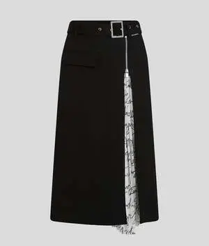 Karl Lagerfeld Pleated Panel Midi Skirt With Belted Waist