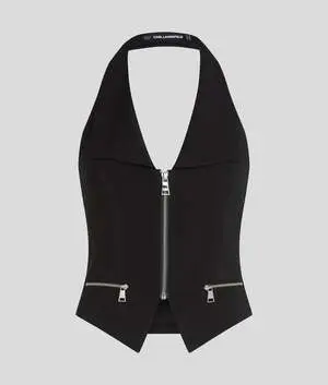 Karl Lagerfeld Halterneck Zip-front Waistcoat