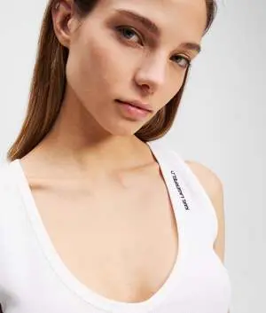 Karl Lagerfeld Ribbed V-neck Tank Top - White
