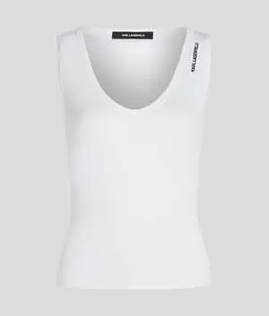 Karl Lagerfeld Ribbed V-neck Tank Top - White