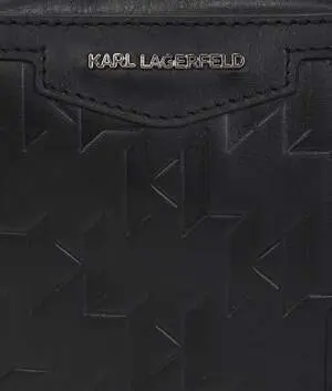 Karl Lagerfeld Embossed Monogram Leather Sling Bag - Black