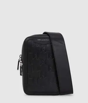 Karl Lagerfeld Embossed Monogram Leather Sling Bag - Black