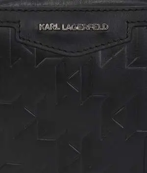 Karl Lagerfeld Embossed Monogram Leather Sling Bag - Black