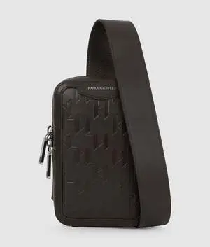 Karl Lagerfeld Karl Lagerfeld Embossed Monogram Leather Sling Bag Fudge