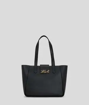 Karl Lagerfeld K/signature Medium Tote Bag In Smooth Black Cow Leather With Gold-tone Hardware