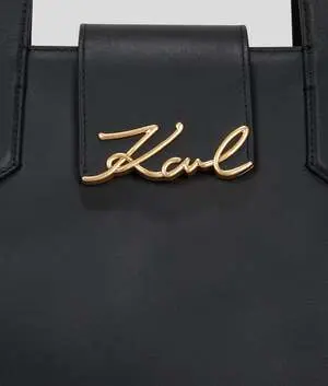 Karl Lagerfeld K/signature Medium Tote Bag In Smooth Black Cow Leather With Gold-tone Hardware