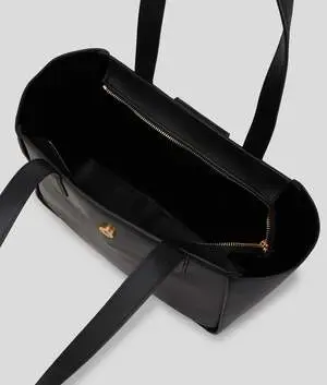 Karl Lagerfeld K/signature Medium Tote Bag In Smooth Black Cow Leather With Gold-tone Hardware