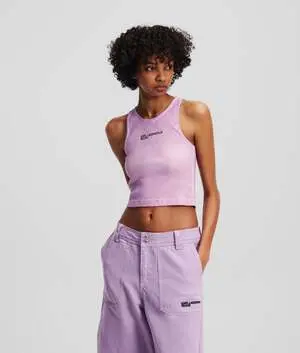 Karl Lagerfeld Washed Ribbed Cropped Tank Top - Lavendula