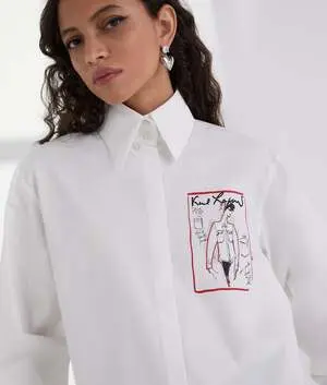 Karl Lagerfeld Poplin Shirt With Archival Sketches