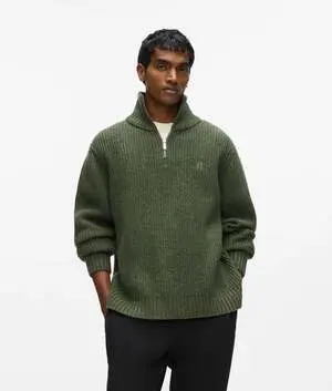 Karl Lagerfeld Half-zip Turtleneck Sweater In Lambswool - Thyme