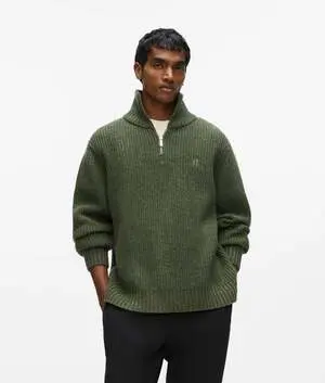 Karl Lagerfeld Half-zip Turtleneck Sweater In Lambswool - Thyme