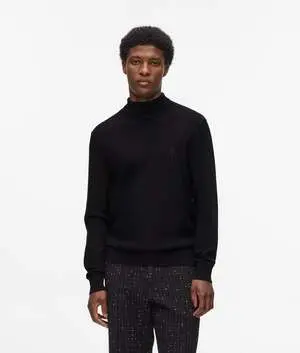 Karl Lagerfeld Viscose Blend Turtleneck Sweater With Kameo Embroidery - Black