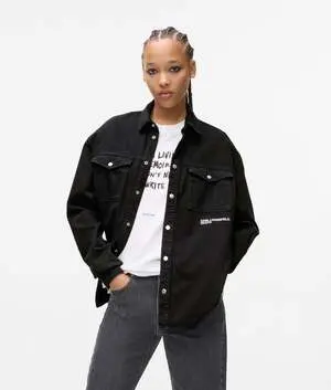 KL JEANS Cotton Overshirt With Logo Embroidery - Black