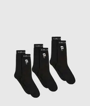 Karl Lagerfeld Ikon Artwork Crew Socks 3-pack - Black