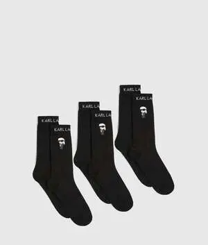 Karl Lagerfeld Ikon Artwork Crew Socks - Black