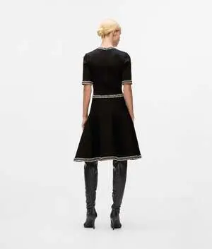 Karl Lagerfeld Bouclé Trimmed Fit-and-flare Knit Dress