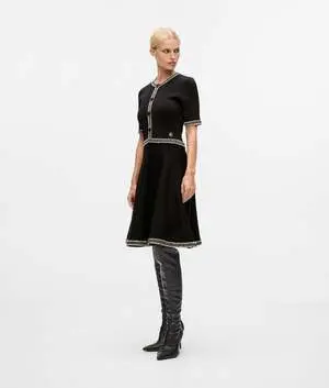 Karl Lagerfeld Bouclé Trimmed Fit-and-flare Knit Dress - Black