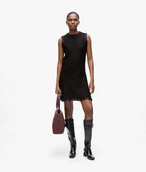 Karl Lagerfeld Sleeveless Textured Knit Midi Dress With Fringe Hem