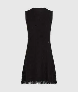 Karl Lagerfeld Sleeveless Textured Knit Midi Dress With Fringe Hem