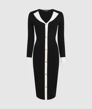 Karl Lagerfeld Knit Midi Dress With Signature Button Detail