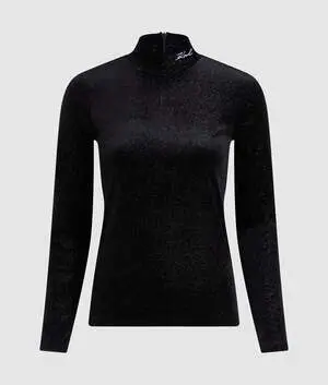 Karl Lagerfeld Sparkling Velvet Mock Neck Top
