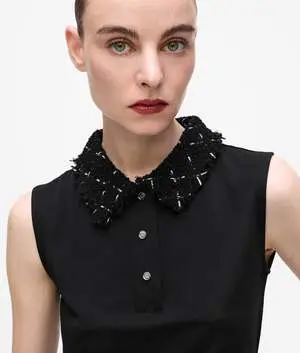 Karl Lagerfeld Bouclé Collar Sleeveless Polo Shirt