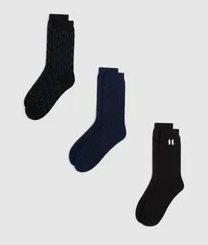Karl Lagerfeld Monogram Socks 3-pack - Black Monogram-blue