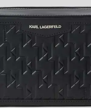 Karl Lagerfeld K/loom Embossed Monogram Leather Camera Bag - Black