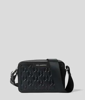 Karl Lagerfeld K/loom Embossed Monogram Leather Camera Bag - Black