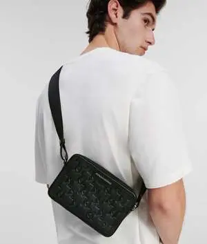 Karl Lagerfeld K/loom Embossed Monogram Leather Camera Bag - Black