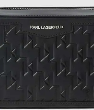 Karl Lagerfeld K/loom Embossed Monogram Leather Camera Bag - Black