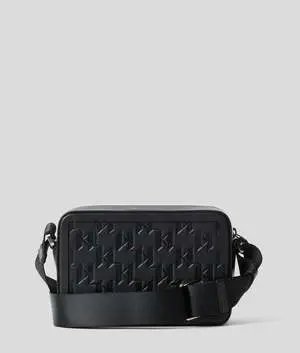 Karl Lagerfeld K/loom Embossed Monogram Leather Camera Bag - Black