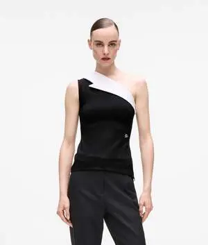 Karl Lagerfeld Asymmetric Lapel One-shoulder Top