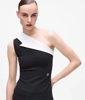 Karl Lagerfeld Asymmetric Lapel One-shoulder Top