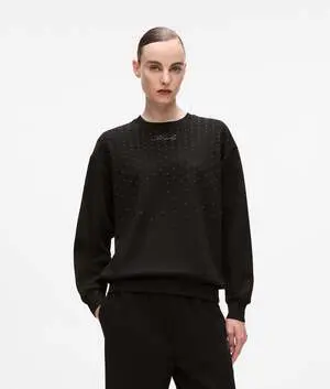 Karl Lagerfeld Rhinestone Embellished Crewneck Sweatshirt - Black